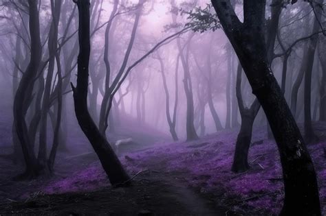 Premium AI Image Dark Purple Forest With Fog Mysterious And Magical