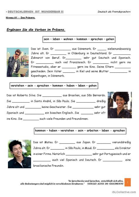 A1 Ergänzen Sie Verben im Präs Deutsch DAF Arbeitsblätter pdf doc