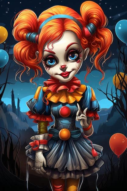 Una ilustración de un payaso aterrador con globos Vector Premium