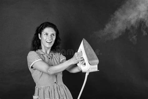 Use It Well Retro Maid Holding Modern Iron Housework Is Fun Retro