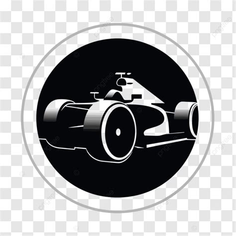 원 안에 흑백 경주용 자동차 로고 벡터 흰색 배경에 F1의 단순한 검은색 아이콘 그림자 없음 작은 프레임 중앙 PNG