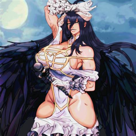 Rule 34 1girls Albedo Overlord Bare Arms Bare Shoulders Bare Thighs Big Breasts Black Hair