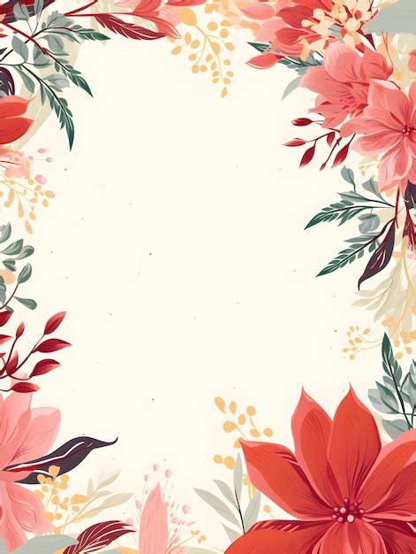 A Floral Frame With Red Flowers And Green Leaves Abstract Red Foliage