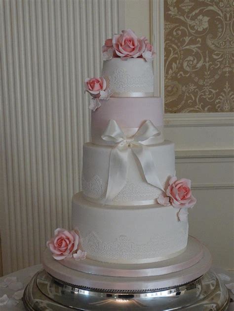 Wedding Cake With Handmade Roses Decorated Cake By CakesDecor
