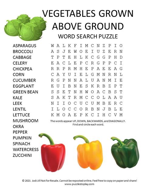 Vegetables Grown Above Ground Word Search Puzzles To Play Free Word