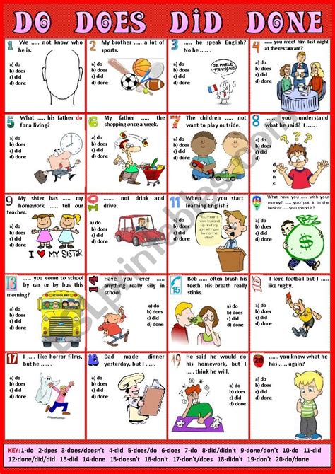 DO DOES DID DONE Key ESL Worksheet By Karagozian