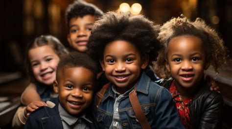 Un grupo de niños y niñas afroamericanos felices jugando en el patio de