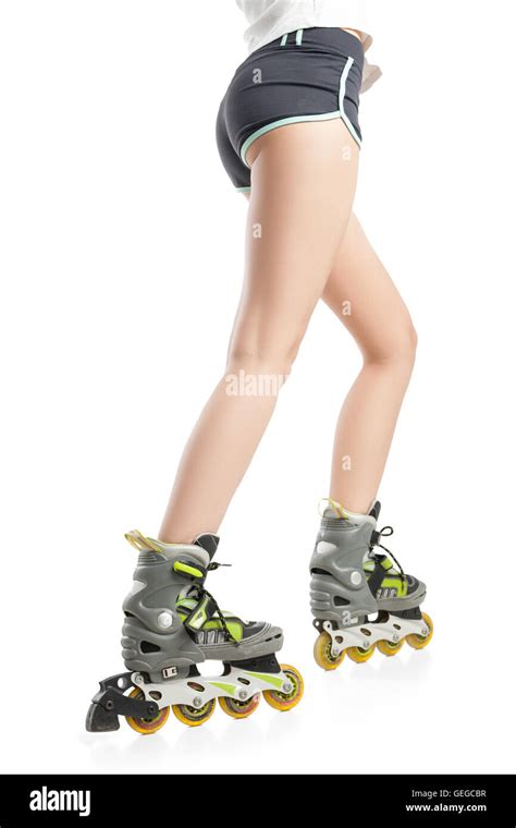 Close Up Picture Of Woman S Legs With Rollerskates Stock Photo Alamy