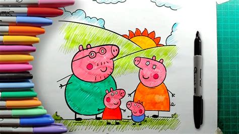 Cómo Dibujar y Colorear a Peppa pig y su Familia en el Campo Paso a