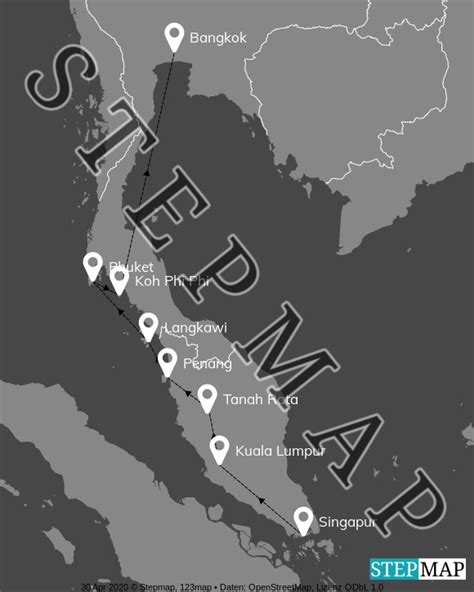 StepMap Singapur Malaysia Thailand Landkarte für Welt