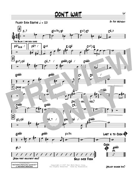 Don T Wait By Pat Metheny Sheet Music For Real Book Melody Chords