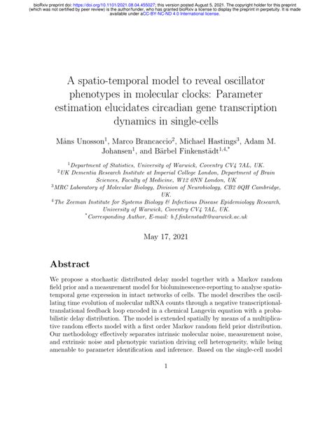 pdf a spatio temporal model to reveal oscillator phenotypes in molecular clocks parameter