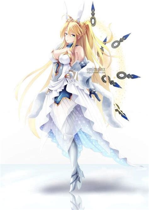 An Anime Character Dressed In White And Blue With Long Blonde Hair