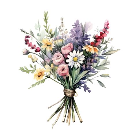 Premium Photo Watercolor Wild Flower Bouquet Clipart White Background