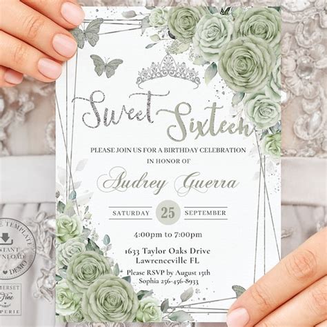 Geometric Emerald Green Sweet 16 Invitation Etsy