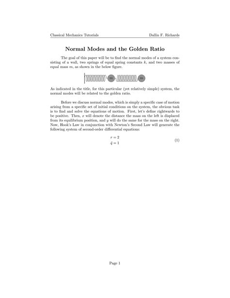 richards physics tutorials normal modes and the golden ratio 1 page 1 created with