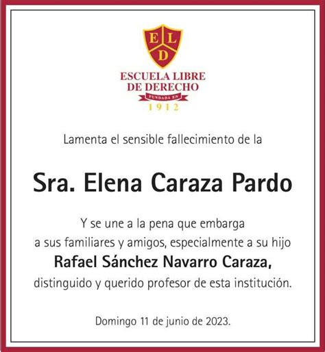 Señora Maria Elena Caraza de Sánchez Navarro Obituario Esquela