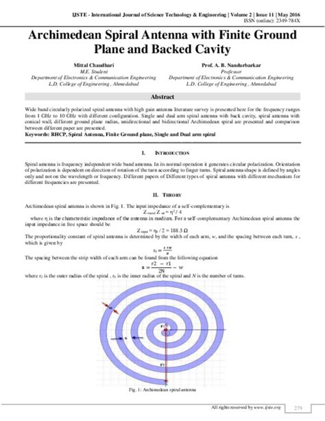pdf archimedean spiral antenna with finite ground plane and backed cavity ijste