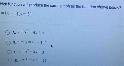 solved hich function will produce the same graph as the function shown below x 1 x 3 a v