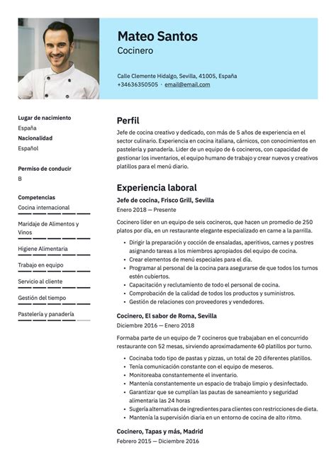 Curr Culum Para Cocinero O Chef Crea Tu Cv Gratis Plantillas