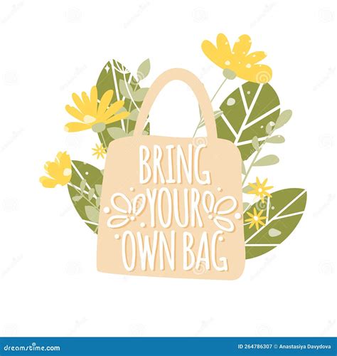 Bring Your Own Bag Text On Shopping Bag With Flowers And Leaves Zero