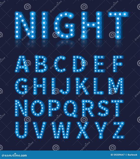 Vintage Blue Light Bulb Lamp Font Or Alphabet Stock Vector