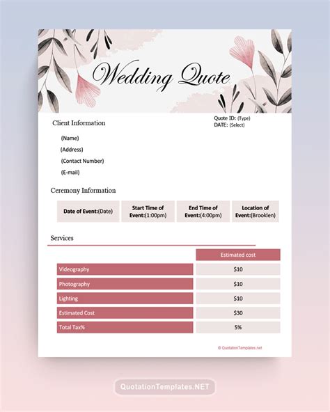 Wedding Quote Template Quote Templates