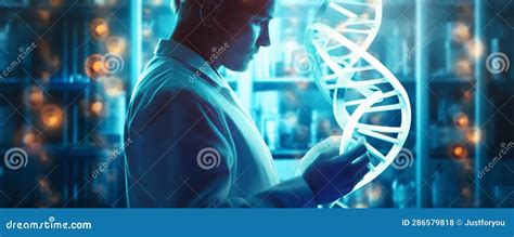 Scientist Works In The Laboratory Studying The Structure Of The Dna