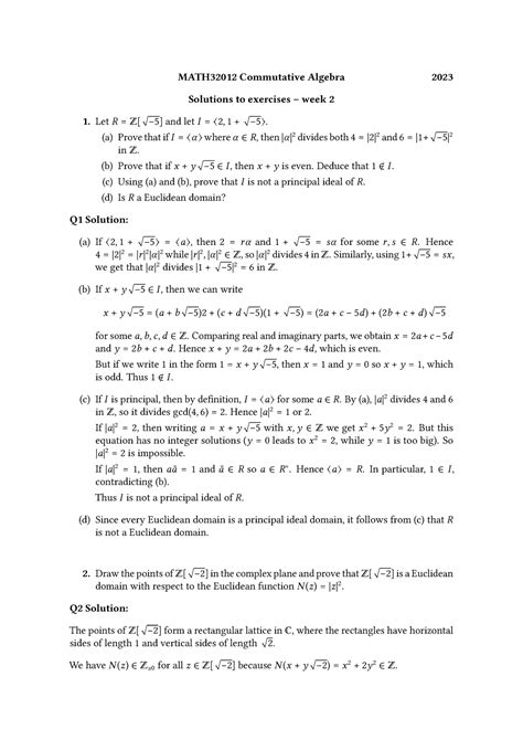 exercises 2 solutions math32012 commutative algebra 2023 solutions to exercises week 2 let 푅