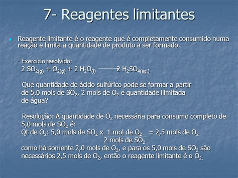 Reagente Em Excesso E Reagente Limitante Reagente Limitante
