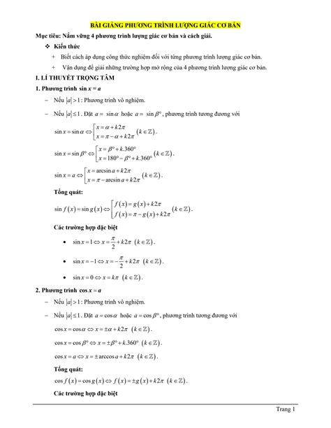 SOLUTION Bai Giang Phuong Trinh Luong Giac Co Ban Studypool