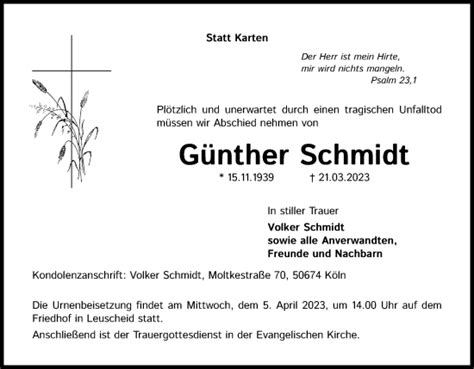 Traueranzeigen von Günther Schmidt WirTrauern