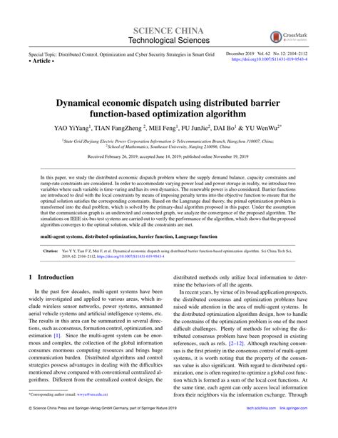 pdf dynamical economic dispatch using distributed barrier function based optimization algorithm