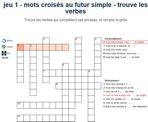 1 Exercice de conjugaison mots croisés au futur simple en 2020