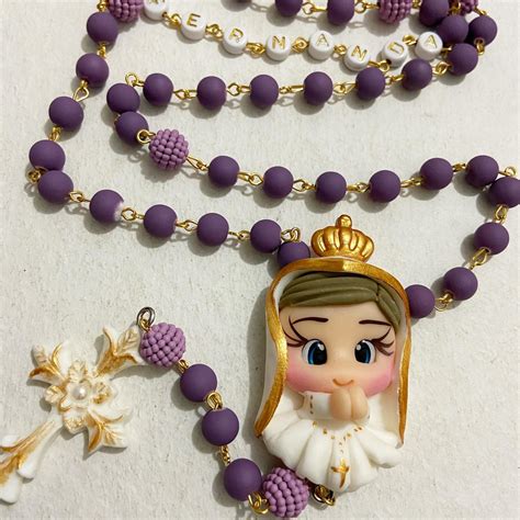 Terço Personalizado Nossa Senhora de Fátima Biscuit Elo7