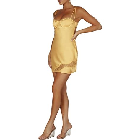 Wifornt Women Sling Dress Spaghetti Straps Backless Lace Patchwork Slim Fit Summer Mini Dress