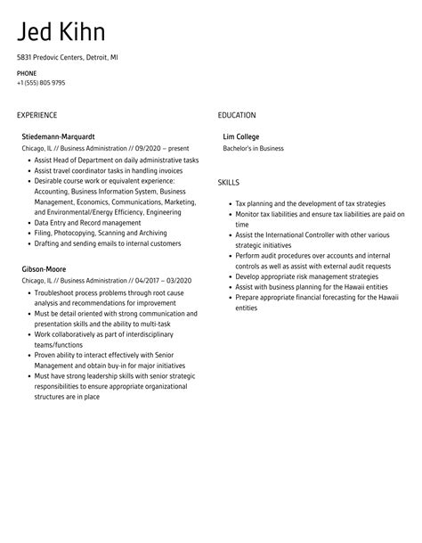 Business Administration Resume Samples Velvet Jobs