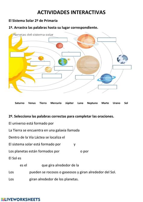 Actividad interactiva de El sistema Solar para 2º de Primaria Puedes