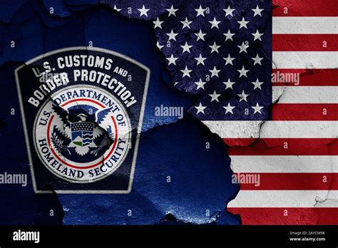 Flags Of U S Customs And Border Protection And USA Painted On Cracked
