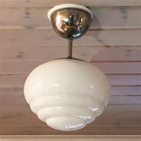 Art Deco Lampa Taklampa 1930 Tal Funkis Klotlampa Design Retro Opalglas