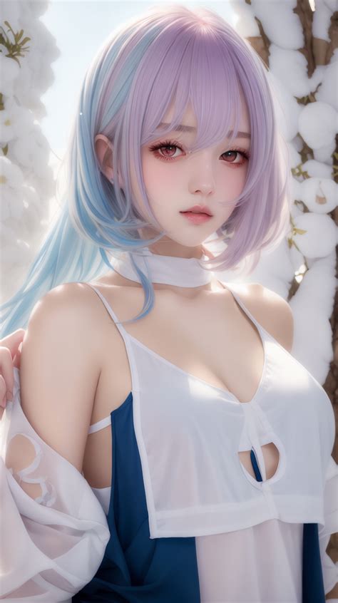 壁纸 ai art 胸部 嘴唇 妇女 two tone hair 垂直 看着观众 亚洲人 896x1600 Amat0r