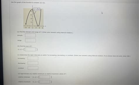 solved use the graph of the function to answer a e a find the domain and range of f