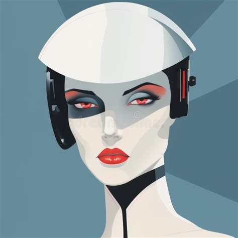 Retro Futuristic Cyberpunk Woman With Robot Cap Illustration Stock