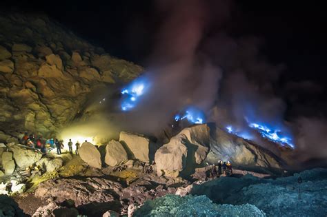 Blue Flames At Ijen East Java Indonesia