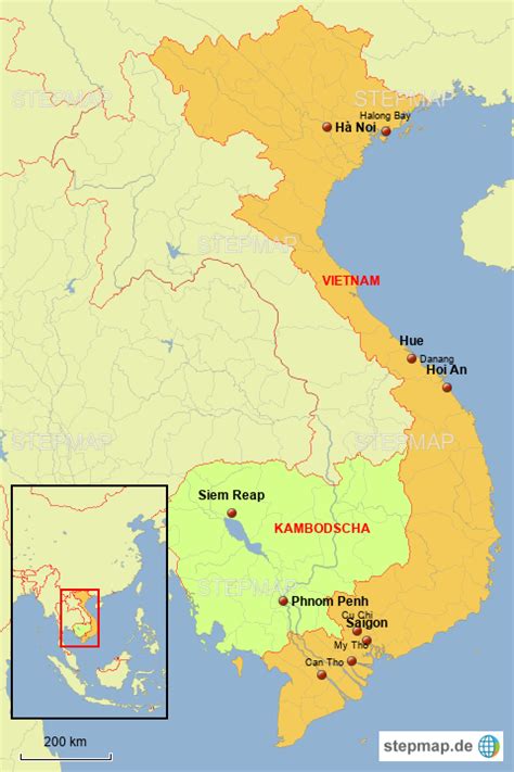 StepMap Vietnam Kambodscha Landkarte für Asien