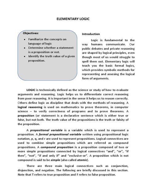 elementary logic pdf logic proposition