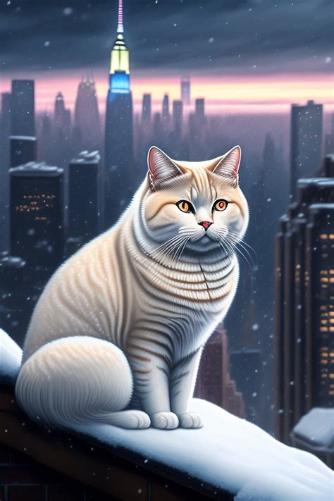 Lexica White British Shorthair Sitting On A Roof Looking Down At A