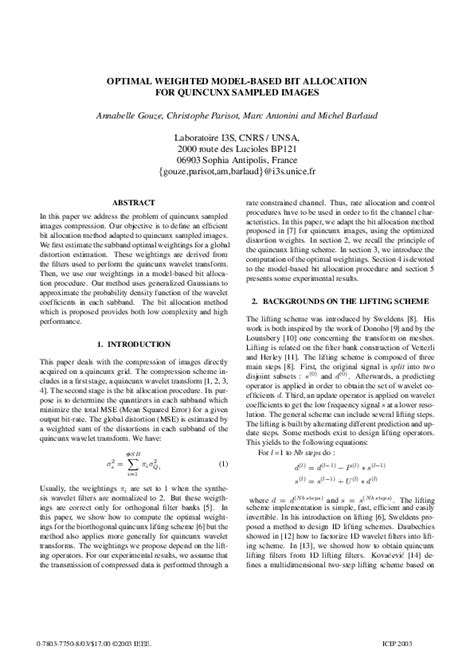 pdf optimal weighted model based bit allocation for quincunx sampled images christophe
