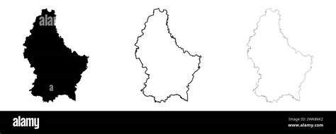 Luxembourg Country Silhouette Set Of 3 High Detailed Maps Solid Black