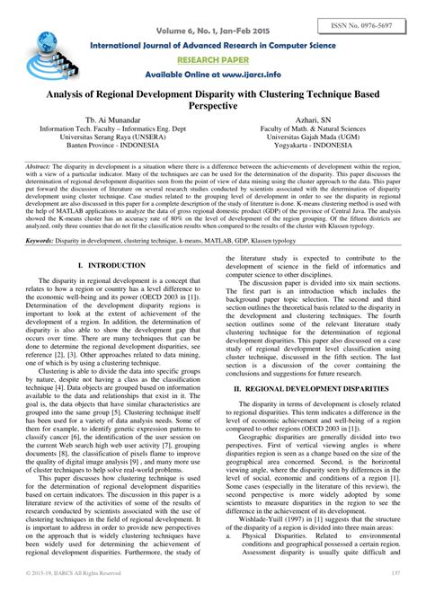 pdf analysis of regional development disparity with clustering technique based perspective